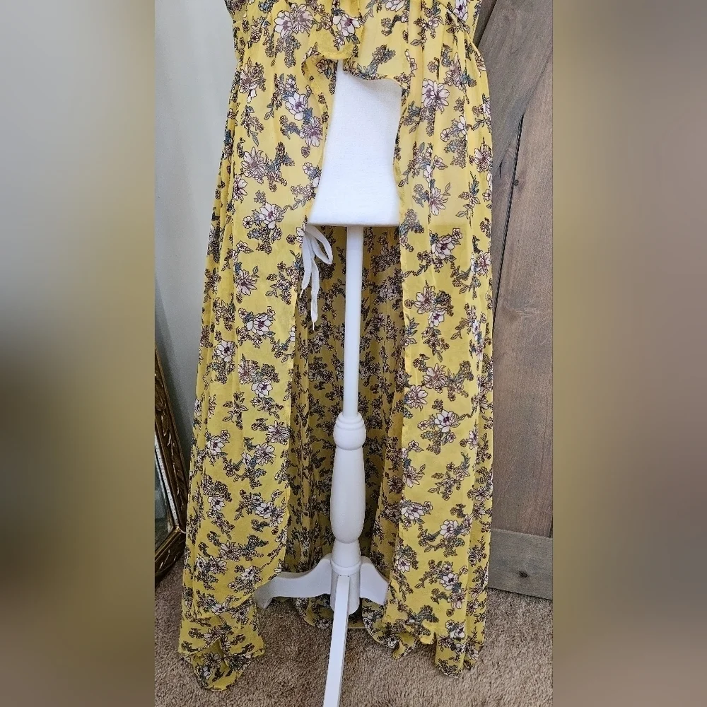 Meghan LA | Tops | Meghan Los Angeles Yellow Floral High Low Duster ...